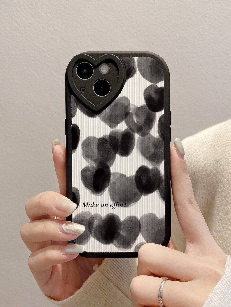 1pc Tpu & Pu Leather Material Heart Flower Printed Phone Case Compatible With Iphone11/12/13/14 ...