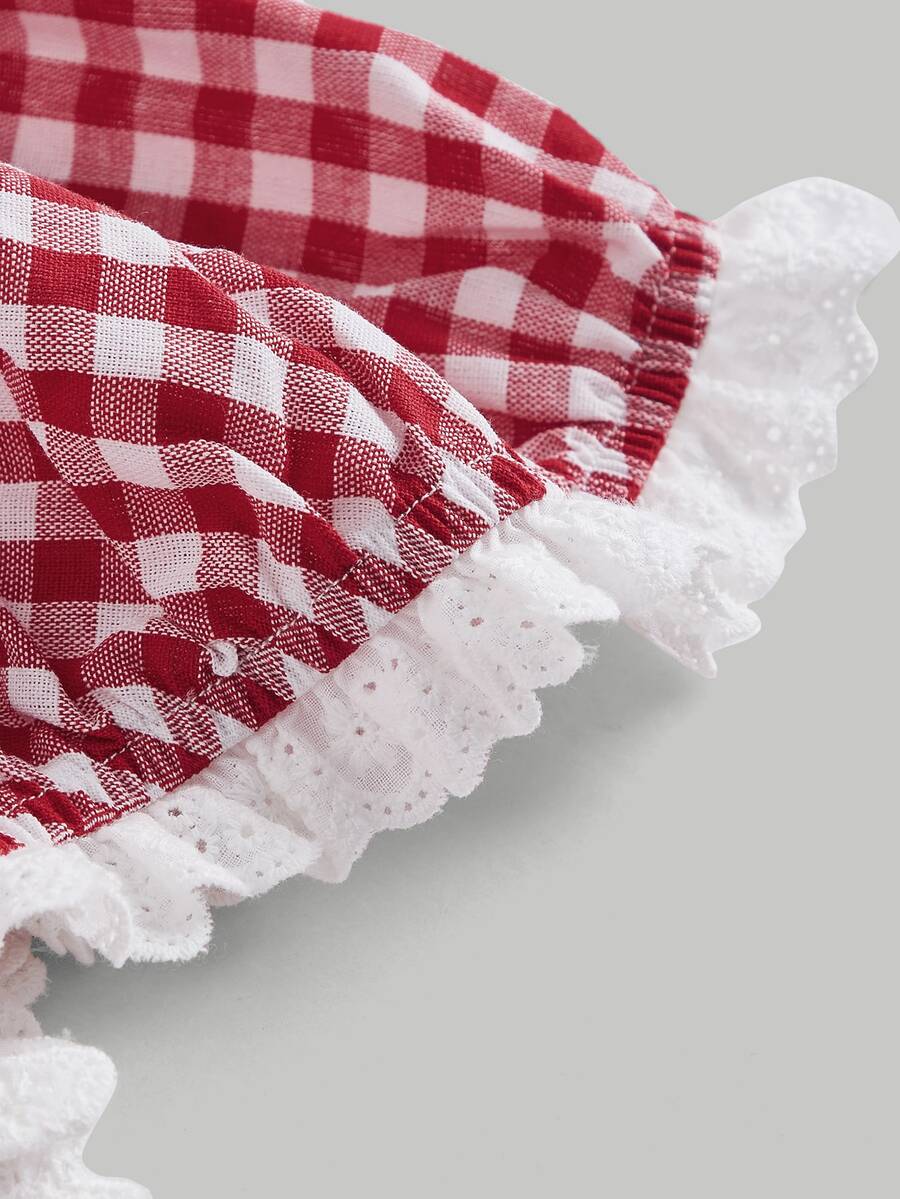 SHEIN MOD Gingham Print Ruched Bust Frill Trim Crop Top | SHEIN USA