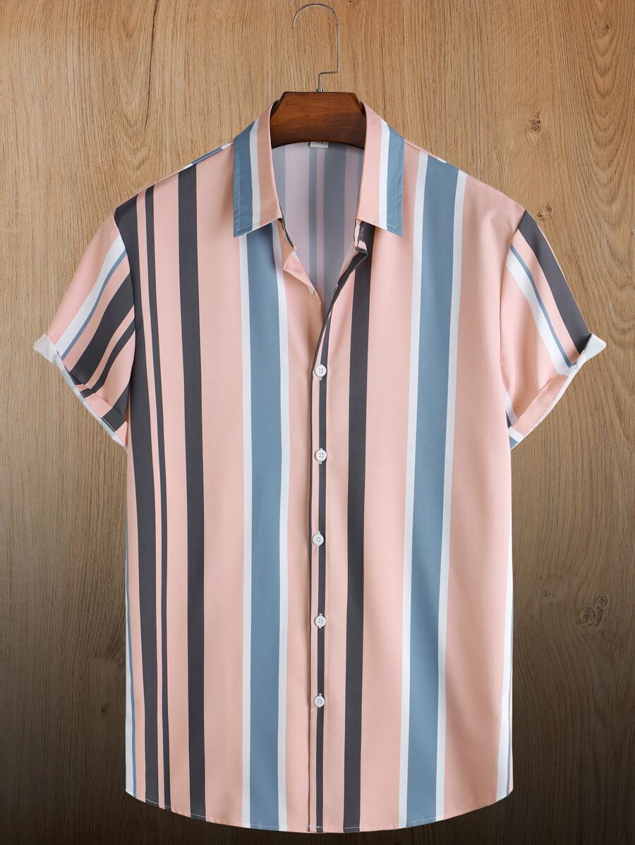Manfinity Men Vertical Striped Button Up Shirt | SHEIN USA
