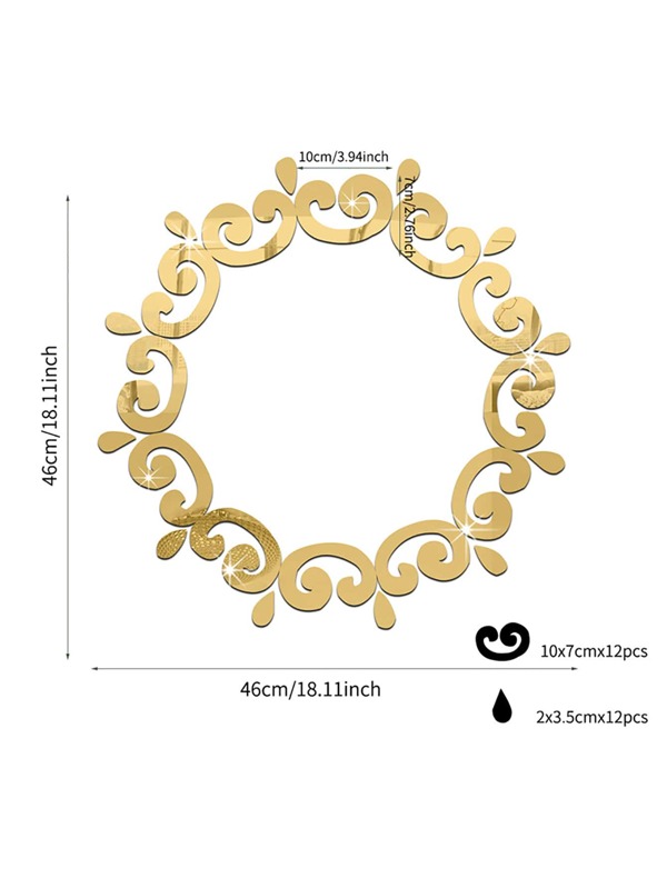 24pcs/set PS Mirror Wall Sticker, Creative Vintage Design Self Adhesive ...