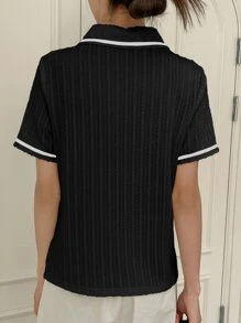 DAZY Contrast Binding Half Zip Tee | SHEIN USA