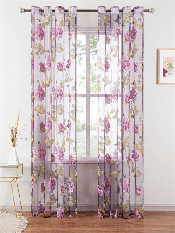 Floral Pattern Single Panel Sheer Curtain , Polyester Sheer Curtain For ...