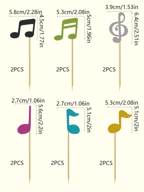 12pcs/set Paper Cake Topper, Music Note Shaped Cake Decoration For ...