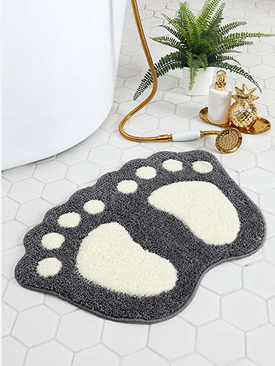 1pc Two Tone Bath Rug, Polyester Footprint Design Toilet Mat For ...