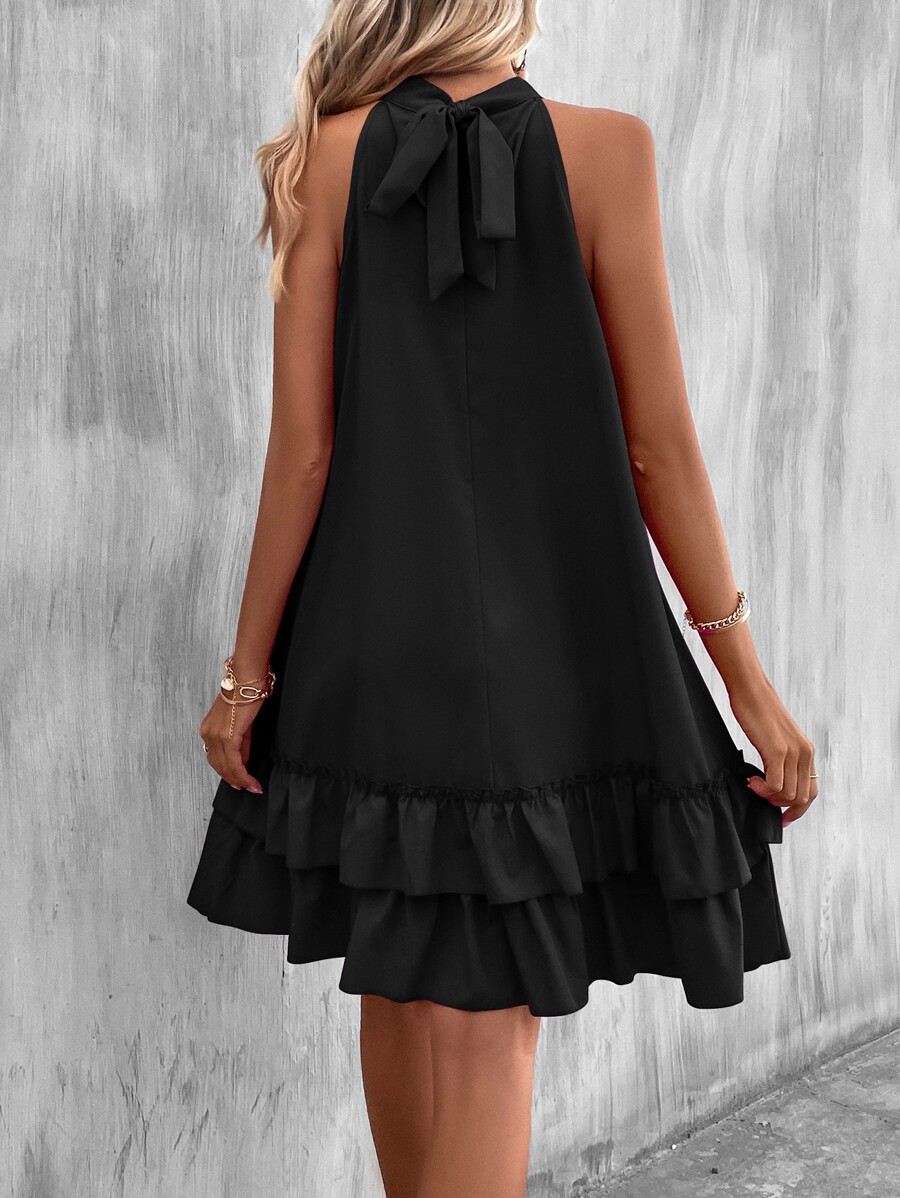 SHEIN Clasi Keyhole Neck Layered Ruffle Hem Halter Dress | SHEIN USA