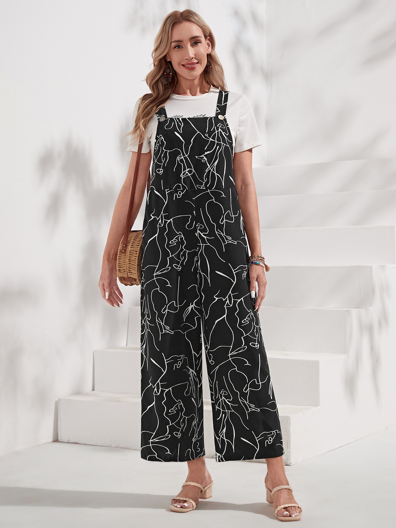 EMERY ROSE Mono overol con estampado con bolsillo oblicuo sin camiseta ...