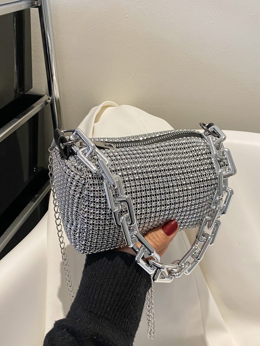 Lightweight, Business Casual Rhinestone Decor Bucket Bag Mini ...