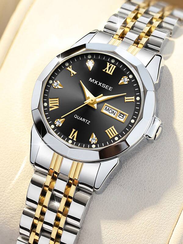 Reloj De Cuarzo De Acero Inoxidable Para Mujer Con Pantalla De Día De ...