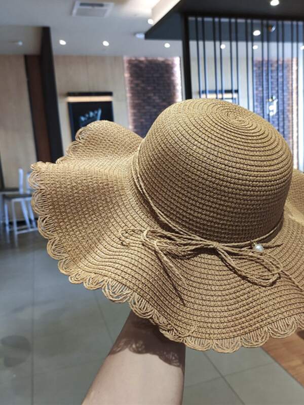 Faux Pearl & Bow Decor Straw Hat | SHEIN USA