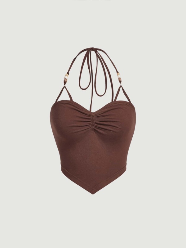 Shein Mod Solid Ruched Bust Halter Top Shein Usa