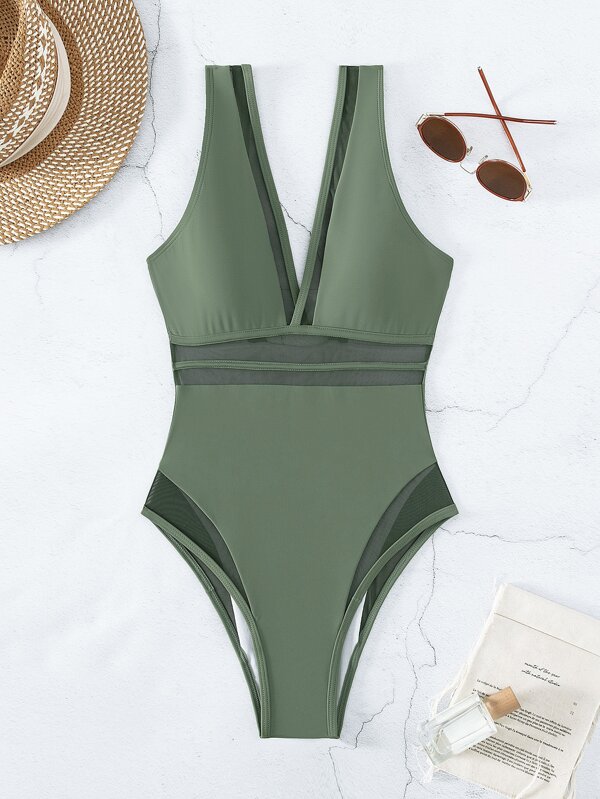 Mesh Panel One Piece Swimsuit | SHEIN USA