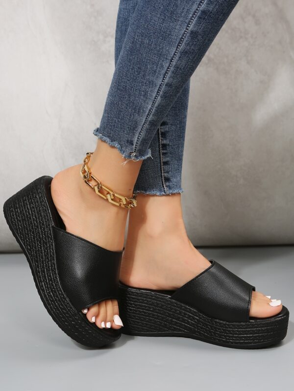 Elegant Black Wedge Slide Sandals Women Single Band Sandals, Women's ...