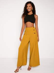 BizChic Button Detail Wide Leg Pants | SHEIN USA