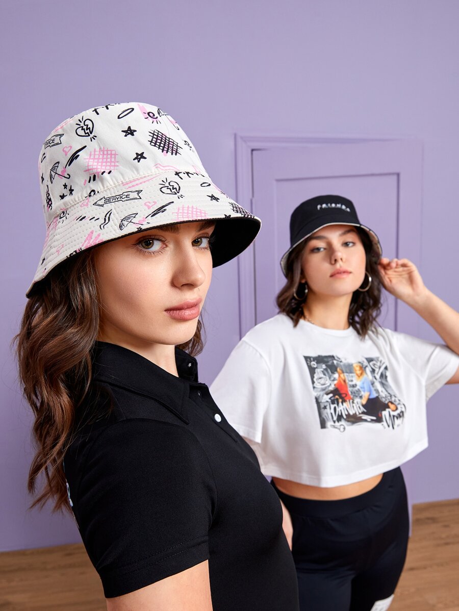FRIENDS X SHEIN Letter & Star Pattern Bucket Hat Street,Gifts | SHEIN USA