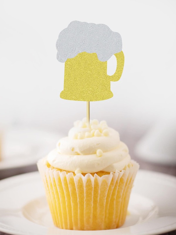 12pcs/set Paper Cake Topper, Beer Design Cake Top Decoration For Party ...