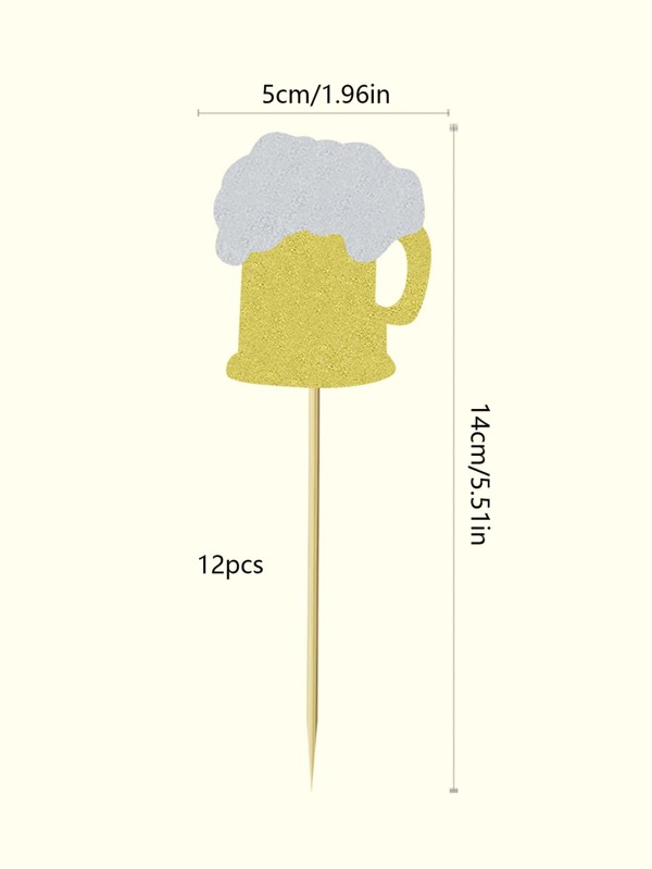 12pcs/set Paper Cake Topper, Beer Design Cake Top Decoration For Party ...