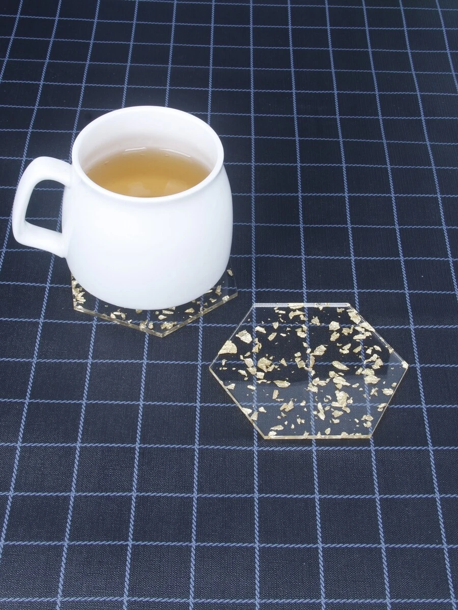 1pc Metallic Geometric Design Coaster, Modern PMMA Geometric Shaped Cup ...