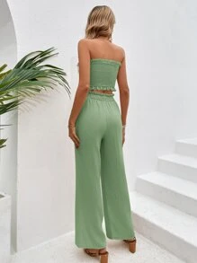 SHEIN VCAY Tie Front Tube Top & Wide Leg Pants | SHEIN USA