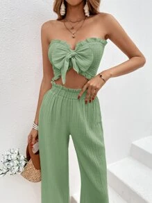 SHEIN VCAY Tie Front Tube Top & Wide Leg Pants | SHEIN USA