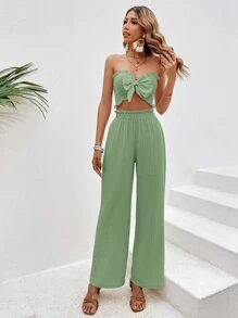 SHEIN VCAY Tie Front Tube Top & Wide Leg Pants | SHEIN USA
