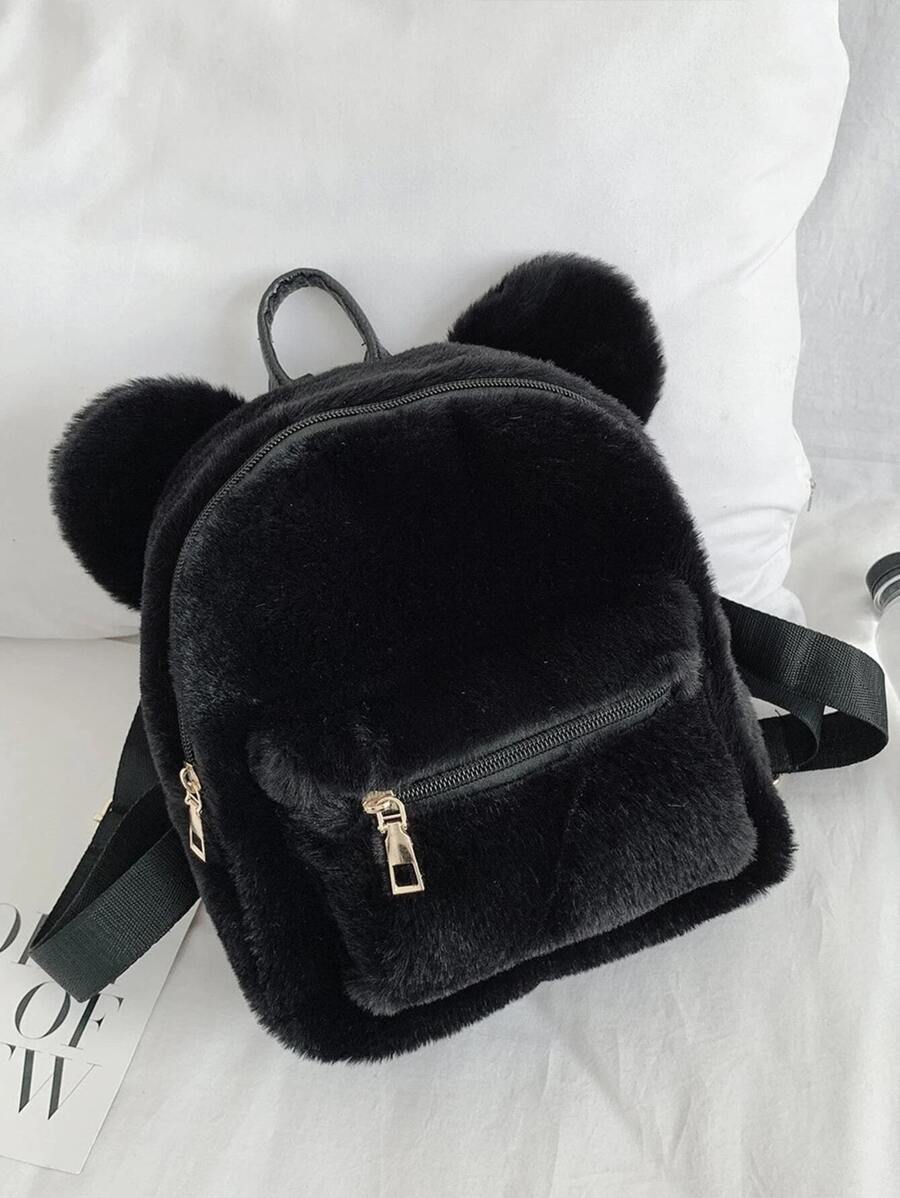 Cartoon Ear Decor Fluffy Classic Backpack | SHEIN USA