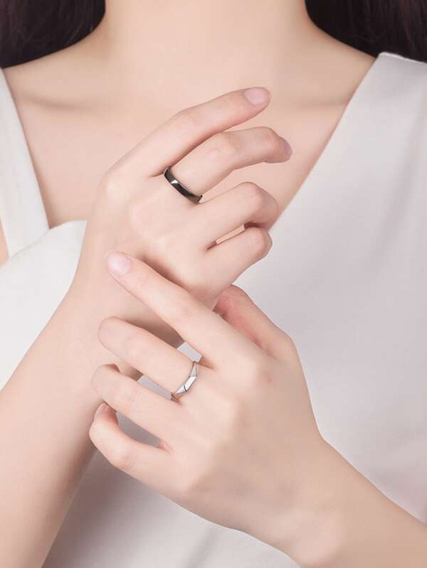 2pcs/set Couple Textured Ring | SHEIN USA