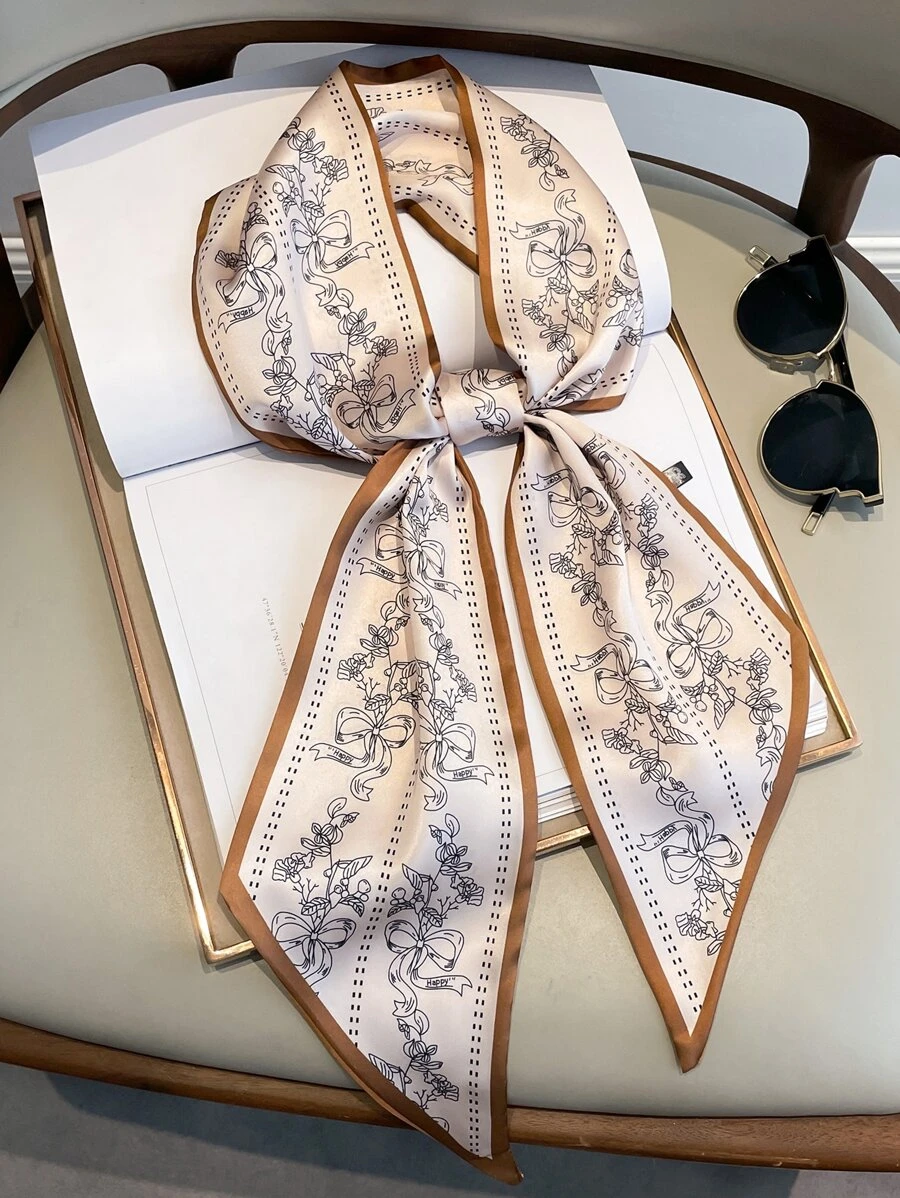 1pc Floral Print Skinny Scarf Skinny Scarf Women's Imitation Silk Satin ...