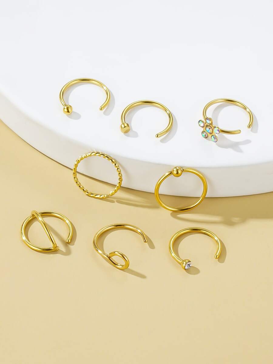 8pcs Rhinestone Flower Decor Nose Cuff | SHEIN USA
