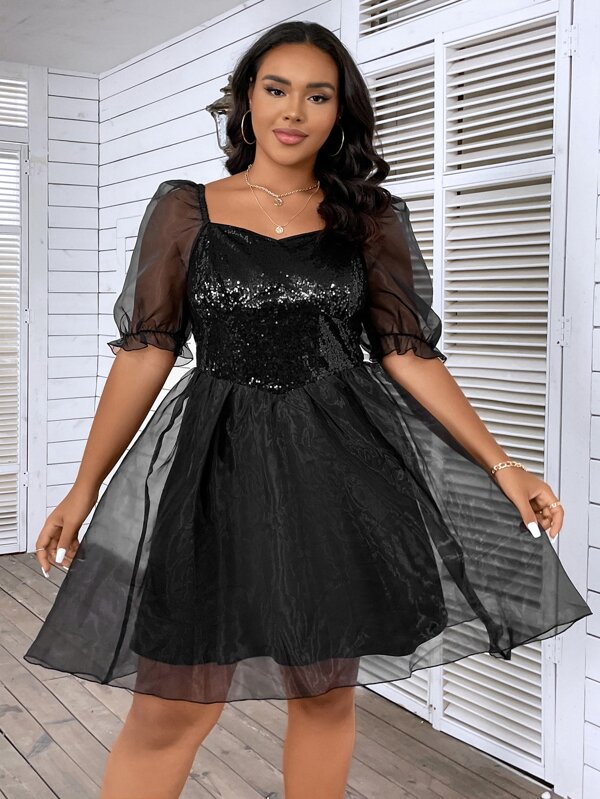 SHEIN VCAY Taglie Forti Abiti paillette a contrasto sovrapposizione ...