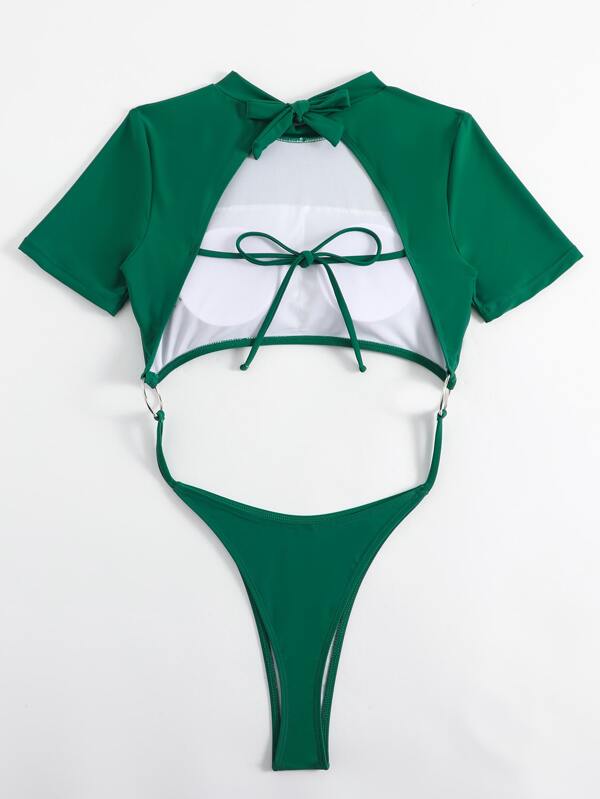 Plain Ring Linked One Piece Swimsuit Shein Usa