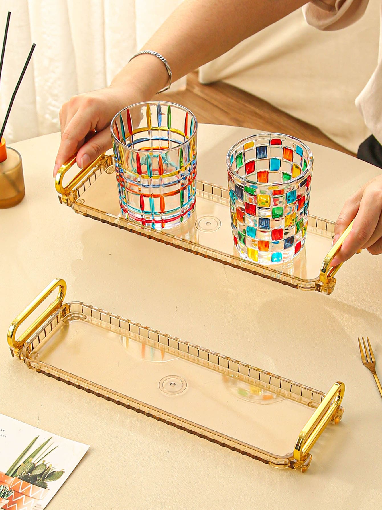 1pc PS Tray, European Style Clear Rectangle Kitchen Serving Tray For ...