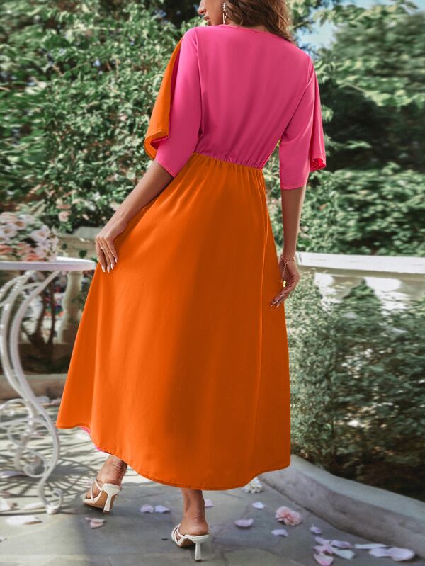 Shein Vcay Two Tone Twist Front Split Hem Dress Shein Uk