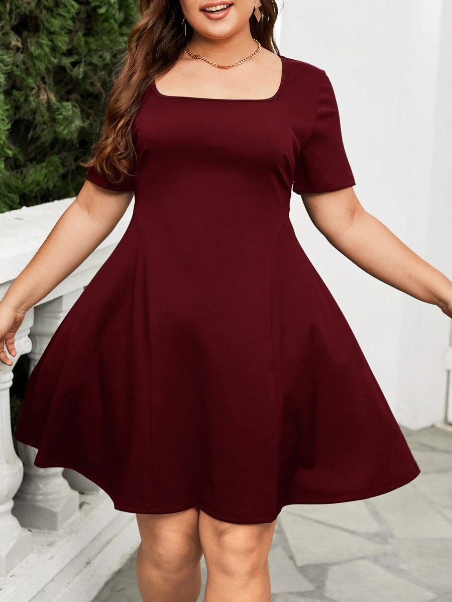 SHEIN Privé Plus Square Neck A-line Dress | SHEIN USA