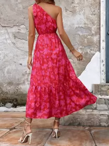 Breezaya Allover Floral Print One Shoulder Ruffle Hem Dress | SHEIN USA