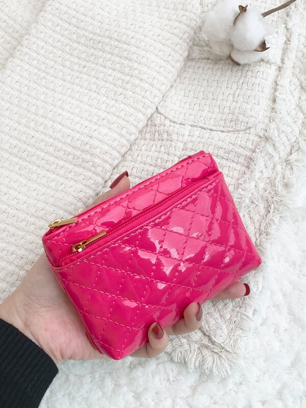 Neon-Pink Argyle Quilted Coin Purse | SHEIN USA