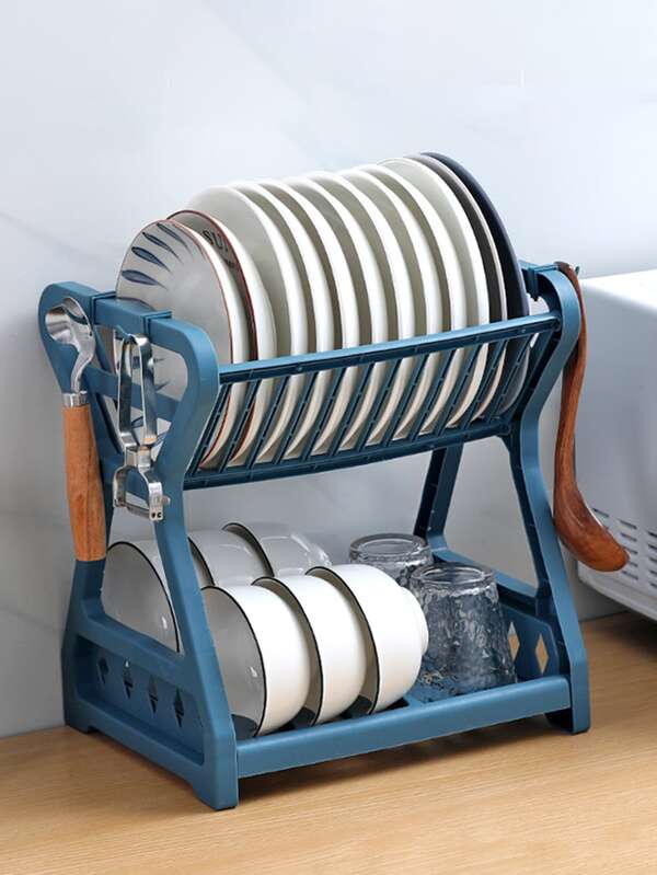 1pc PP Dish Rack, Double Layer Multifunction Kitchen Storage Rack For ...