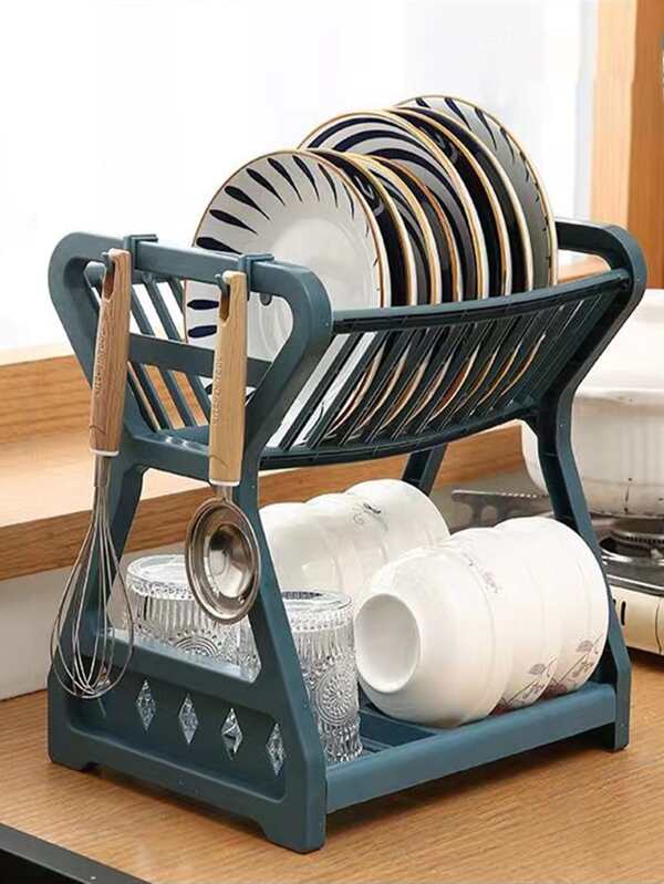 1pc PP Dish Rack, Double Layer Multifunction Kitchen Storage Rack For ...