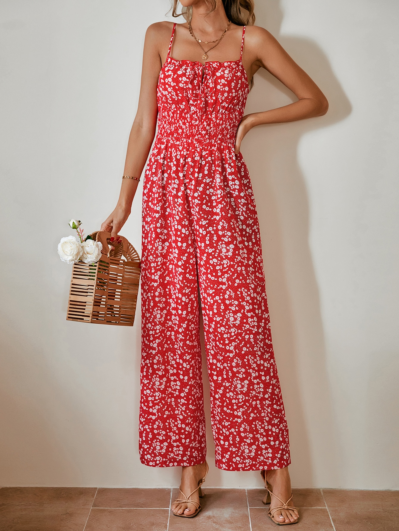 Shein Vcay Ditsy Floral Print Tie Front Cami Jumpsuit Shein Usa