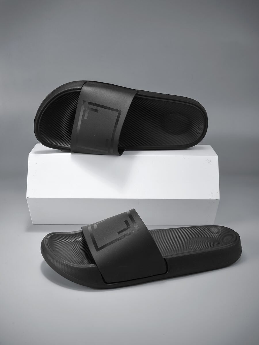 Men Single Band Slides PVC Open Toe Slides Black | SHEIN USA