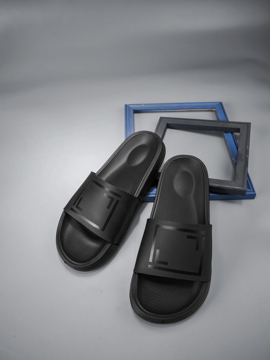 Men Single Band Slides PVC Open Toe Slides Black | SHEIN USA