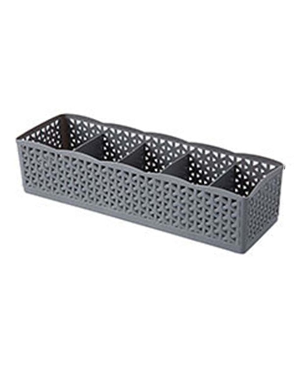 1pc Plastic Drawer Organizer Minimalist Grey 5 Grid Underwear Storage