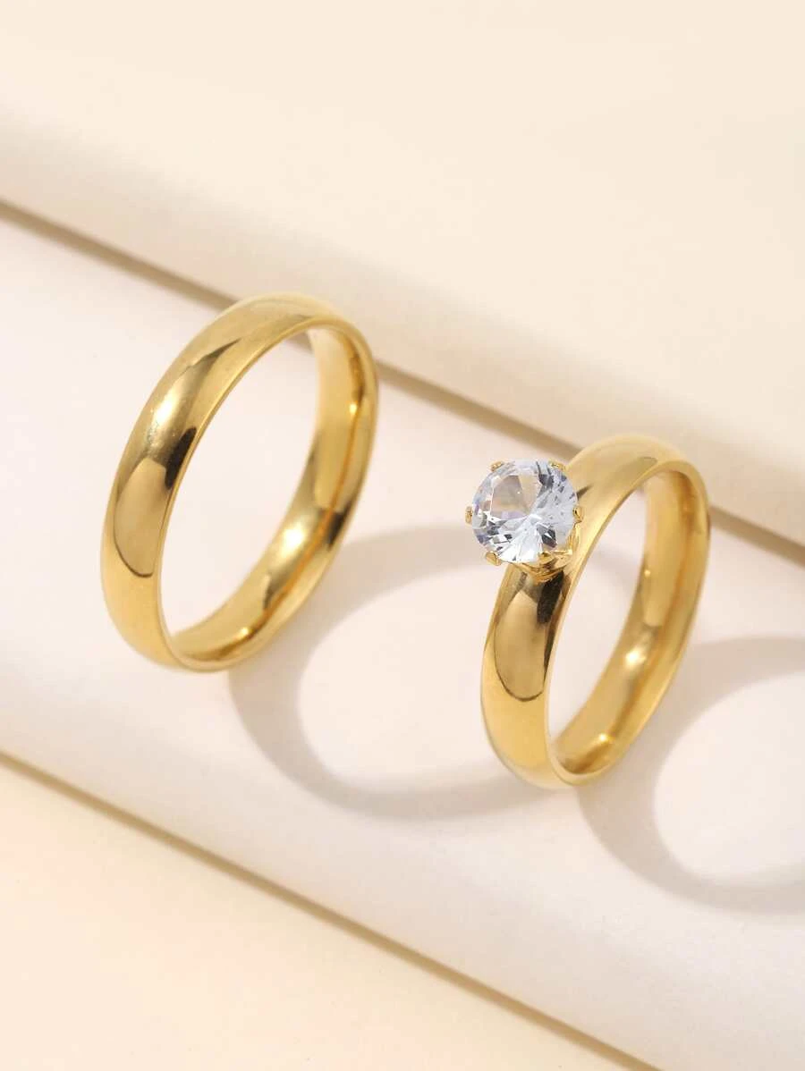 2pcs/set Couple Rhinestone Decor Ring | SHEIN USA