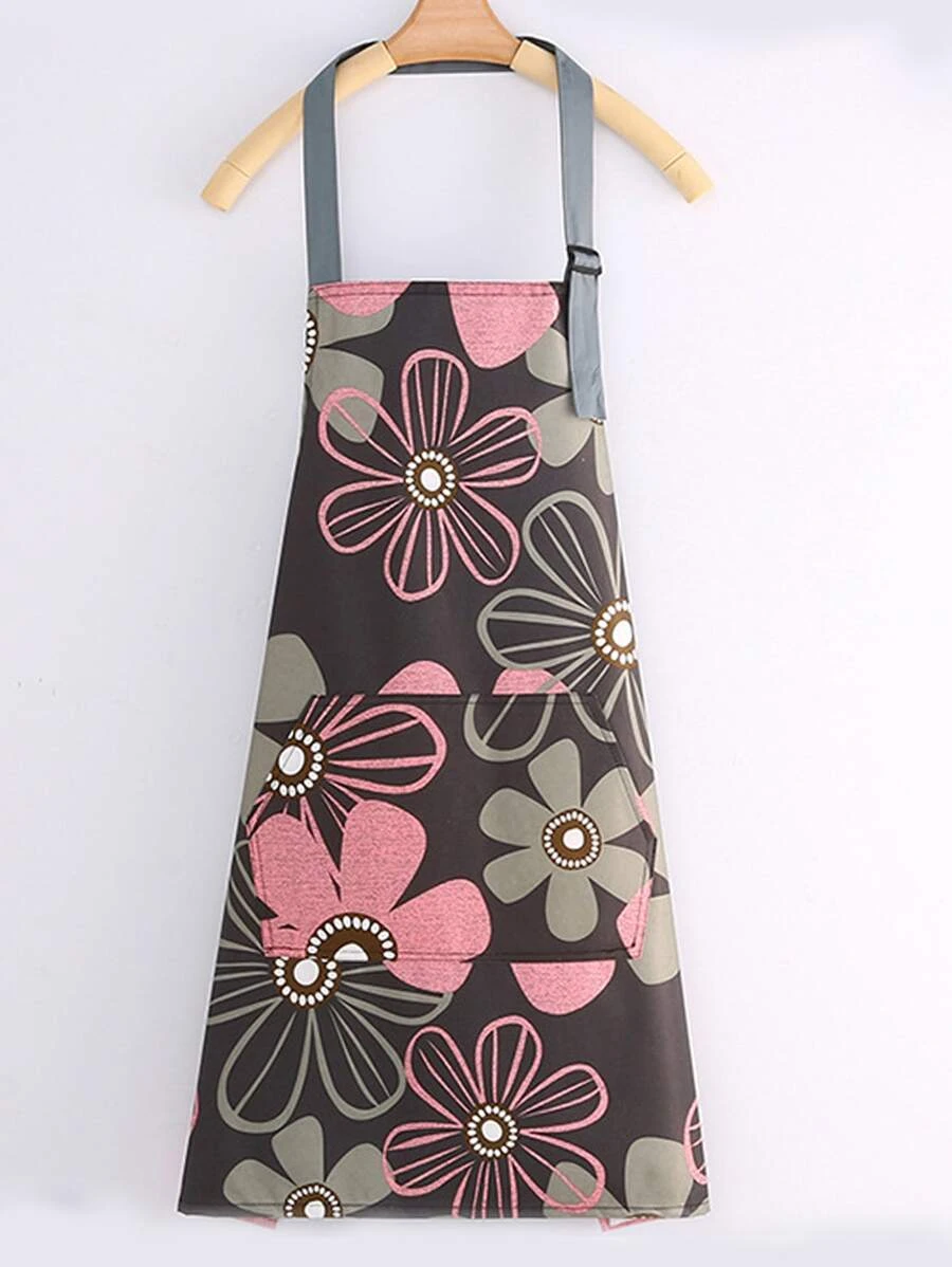 1pc Flower Print Waterproof Apron, Modern Polyester Flower Print Chef ...