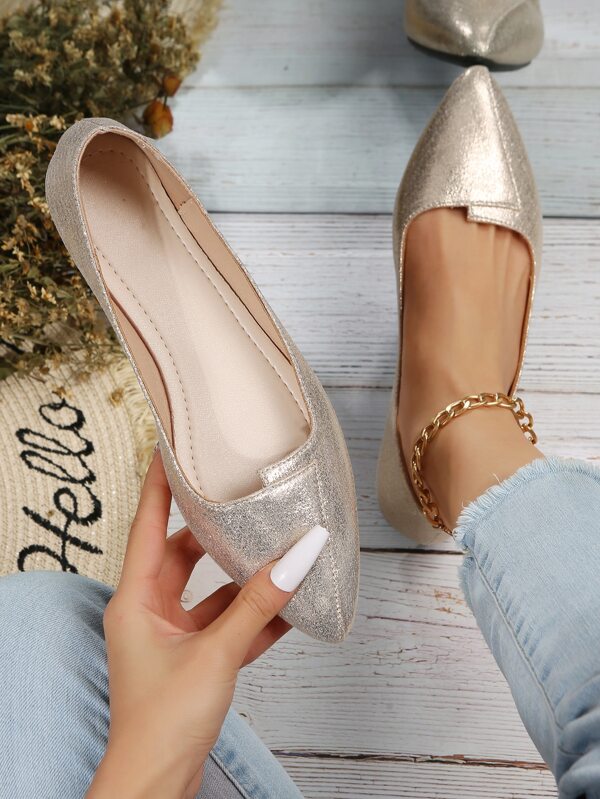 Women Metallic Point Toe Flats Glamorous Champagne Ballet Flats | SHEIN USA