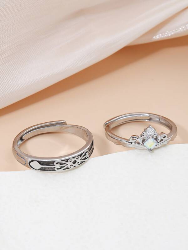 2pcs/set Couple Textured Metal Ring | SHEIN USA