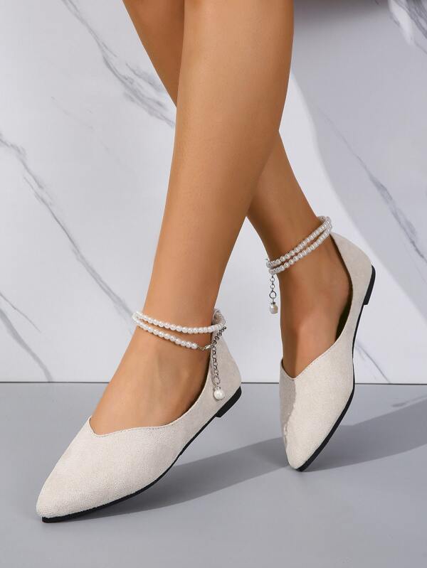 Women Multi-way Wear Point Toe Ballet Flats With Chain, Elegant Outdoor ...