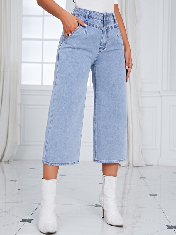 High Waist Wide Leg Capri Jeans | SHEIN USA