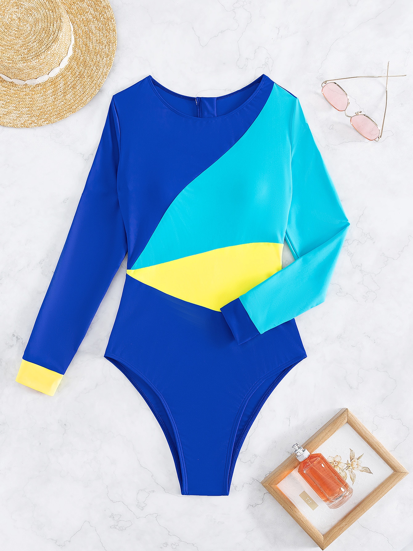 SHEIN Swim SPRTY Color Block Zip Back One Piece Swimsuit | SHEIN USA