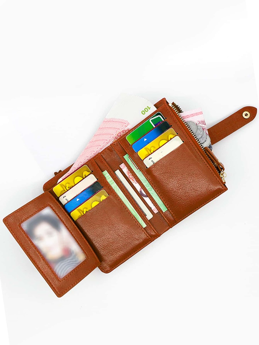 Minimalist Snap Button Small Wallet Credit Card Small Purse ID Window ...