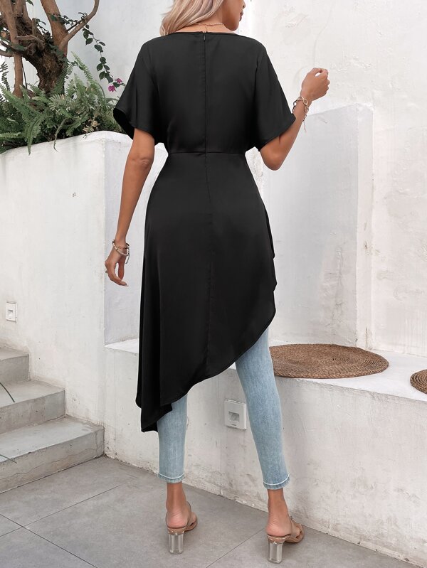 Shein Lune Twist Front Asymmetrical Hem Blouse Shein Uk